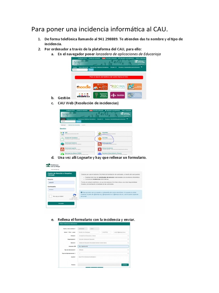 Para Poner Una Incidencia Informatica Al CAU | PDF