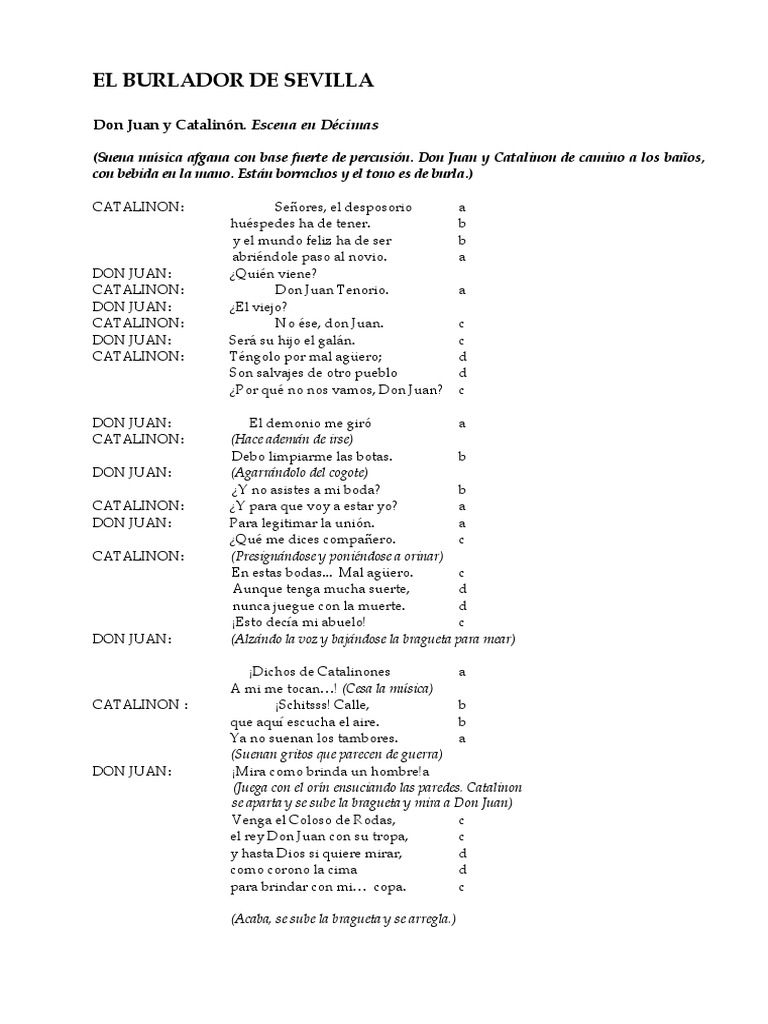 VERSIÓN. El Burlador de Sevilla. ESCENAS - Catalinón y Aminta | PDF ...