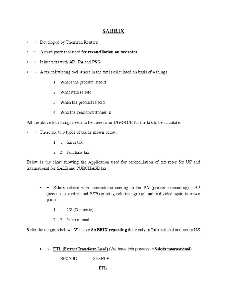 Sabrix: ETL (Extract Transform Load) (We Have This Process in Sabrix ...