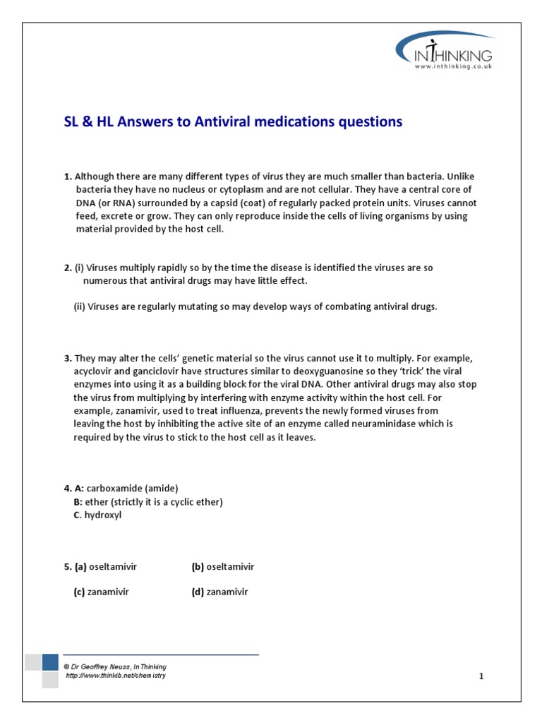 SL & HL Answers To Antiviral Medications Questions: © DR Geoffrey Neuss ...