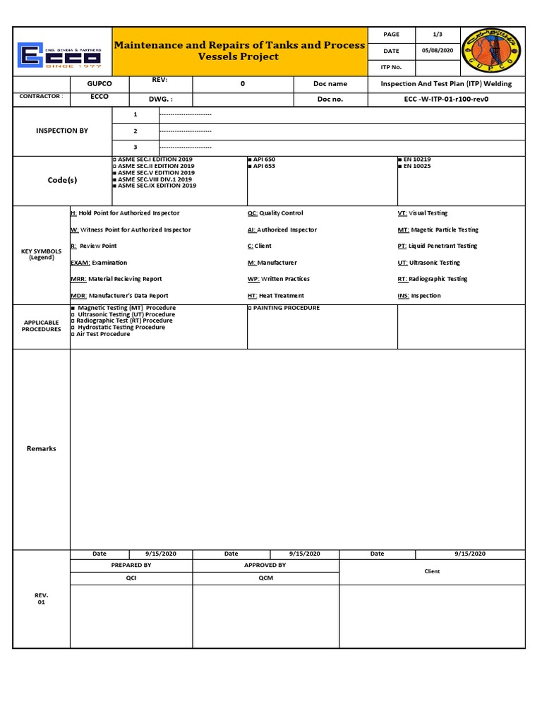 Inspection and Test Plan (ITP) Welding | PDF | Applied And ...
