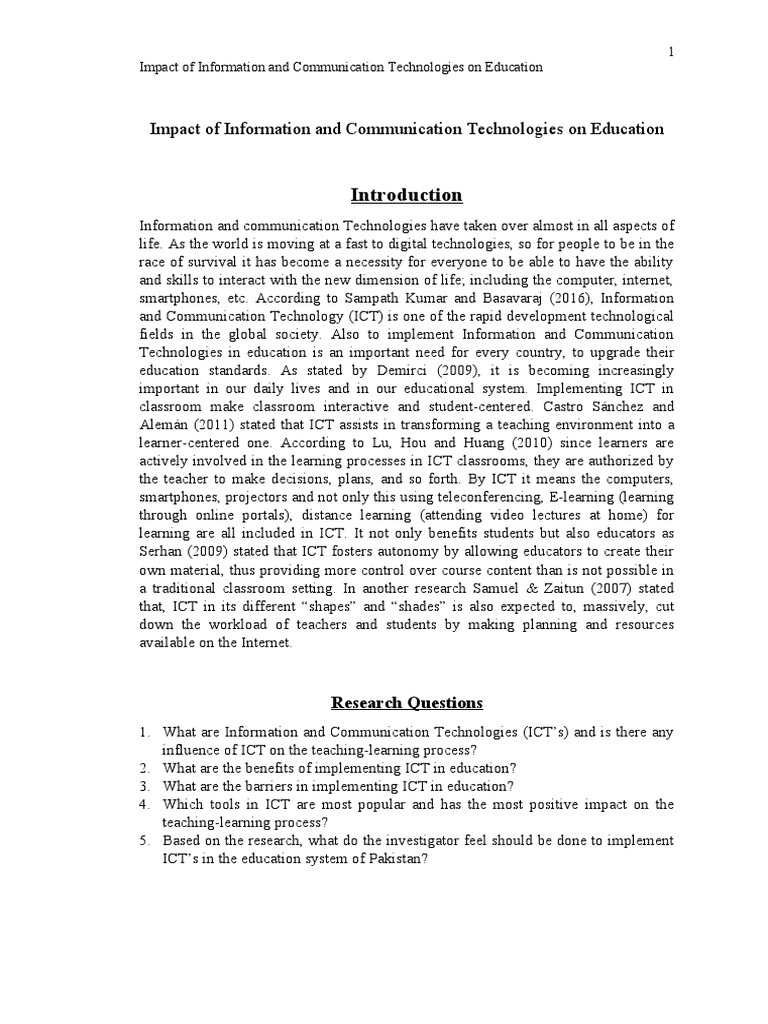 Impact of Information and Communication Technologies On Education | PDF ...