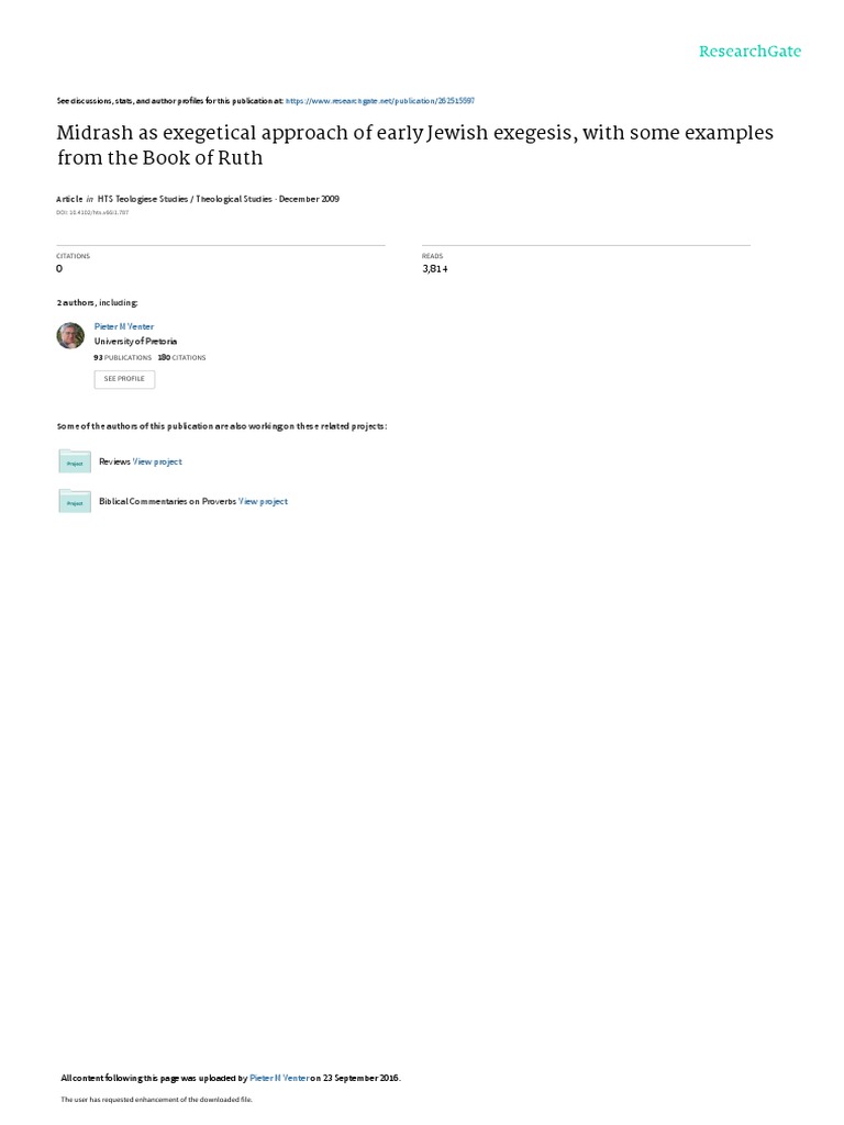 Midrash As Exegetical Approach of Early Jewish Exegesis, With Some ...