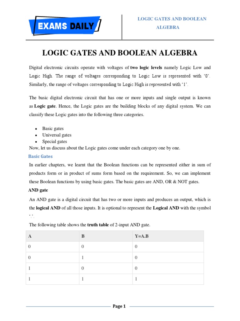 Logic Gates And Boolean Algebra Guide Pdf Logic Gate Boolean Algebra