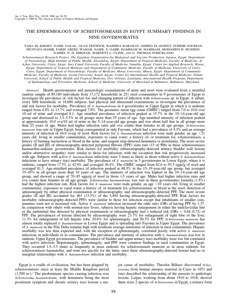 Epidemiology of Schisto Inegypt | PDF | Medical Specialties | Clinical ...