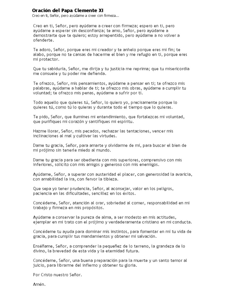 Oración Del Papa Clemente XI | PDF | Relaciones personales, crianza y desarrollo personal