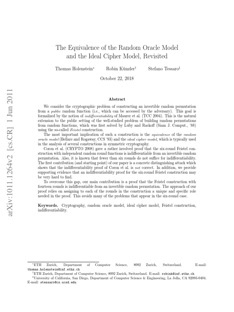 The Equivalence of The Random Oracle Model and The Ideal Cipher Model ...