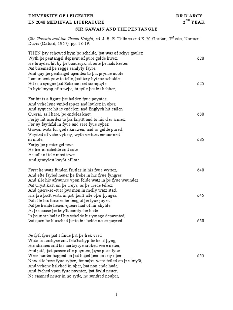 University of Leicester DR D'Arcy en 2040 Medieval Literature 2 Year ...