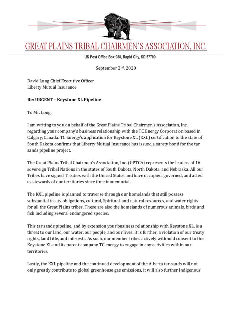 GPTCA-Letter To Liberty Mutual Insurance | PDF | Keystone Pipeline ...