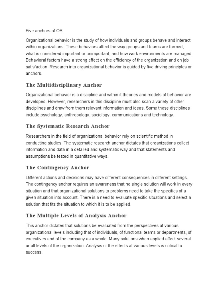 Five Anchors of OB | PDF | Organizational Behavior | System