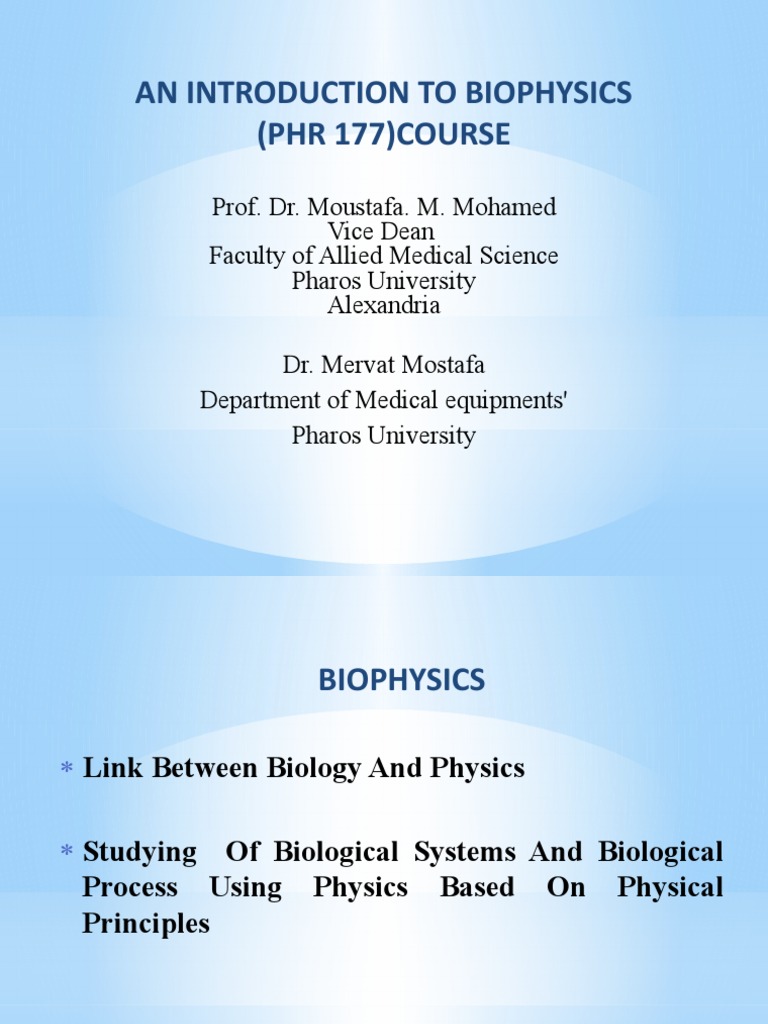 An Introduction To Biophysics (PHR 177) COURSE | PDF | Radiation ...
