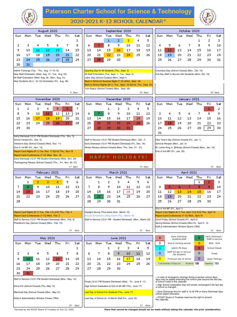 PCSST 2020-21 Academic Calendar | PDF | Observances | Public Holiday