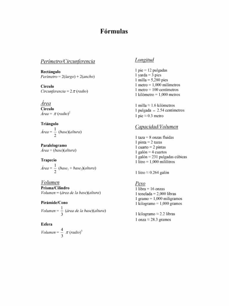 Formulas Matematicas | PDF
