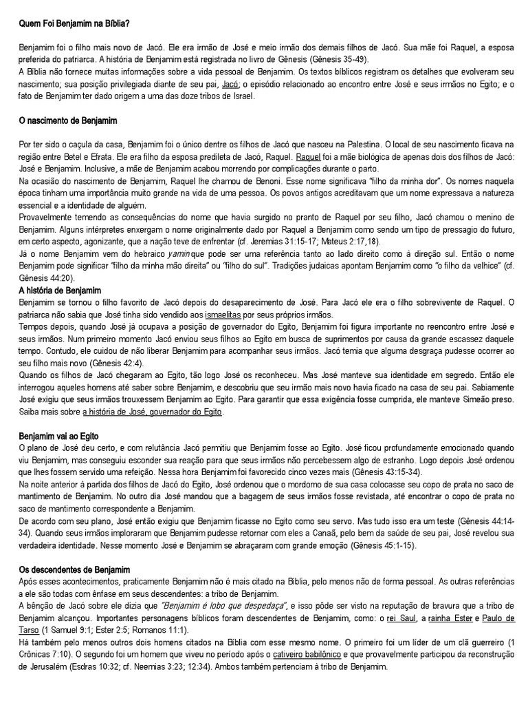 Quem Foi Benjamim Na Bíblia | PDF | Jacó | Gênesis (livro)