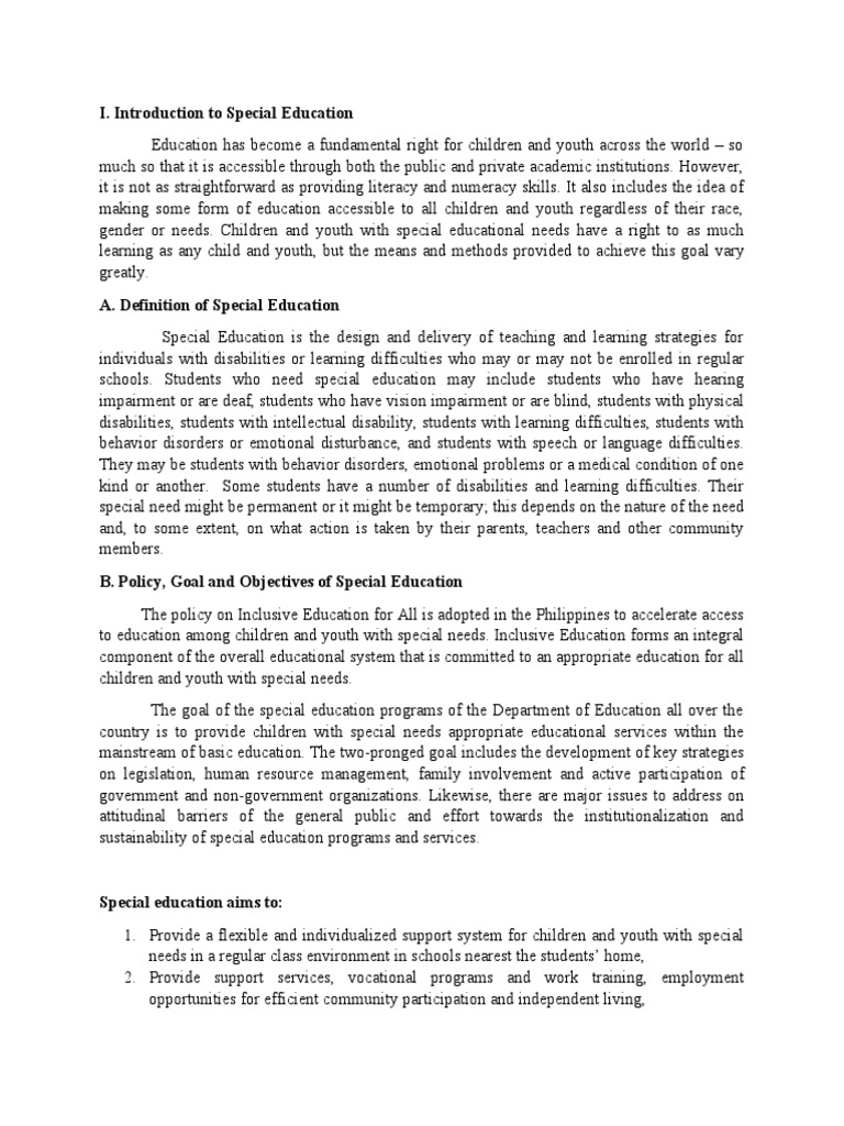 I. Introduction To Special Education | PDF | Special Education | Disability