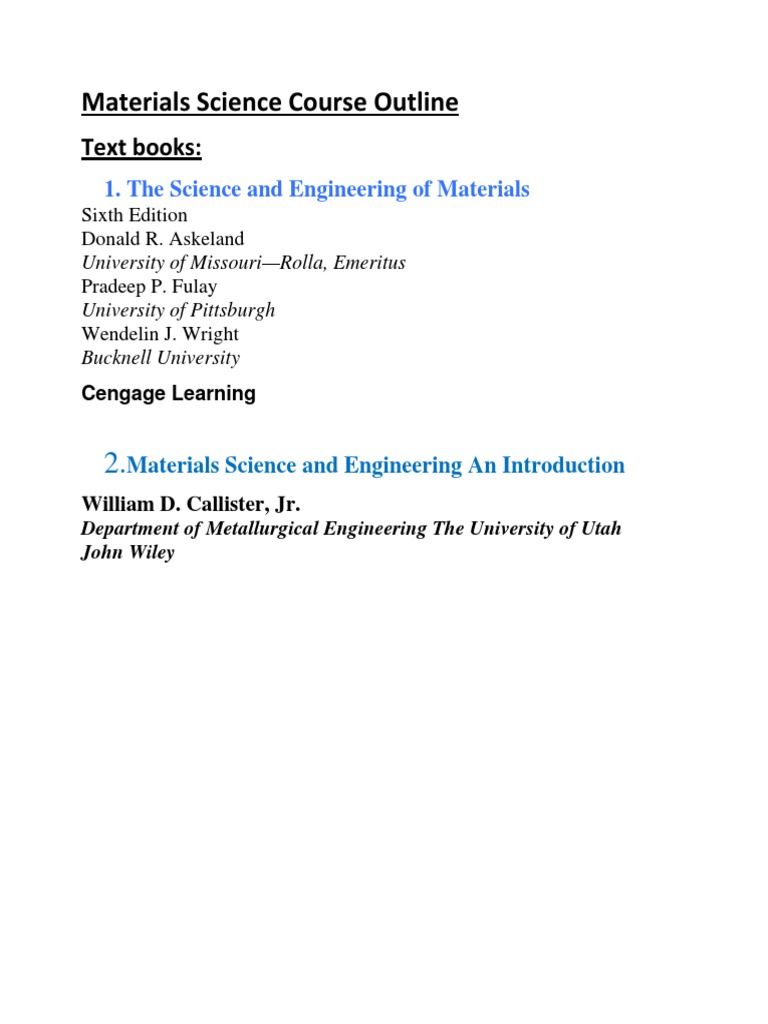 Materials Science Course Outline: Text Books | PDF | Microstructure ...