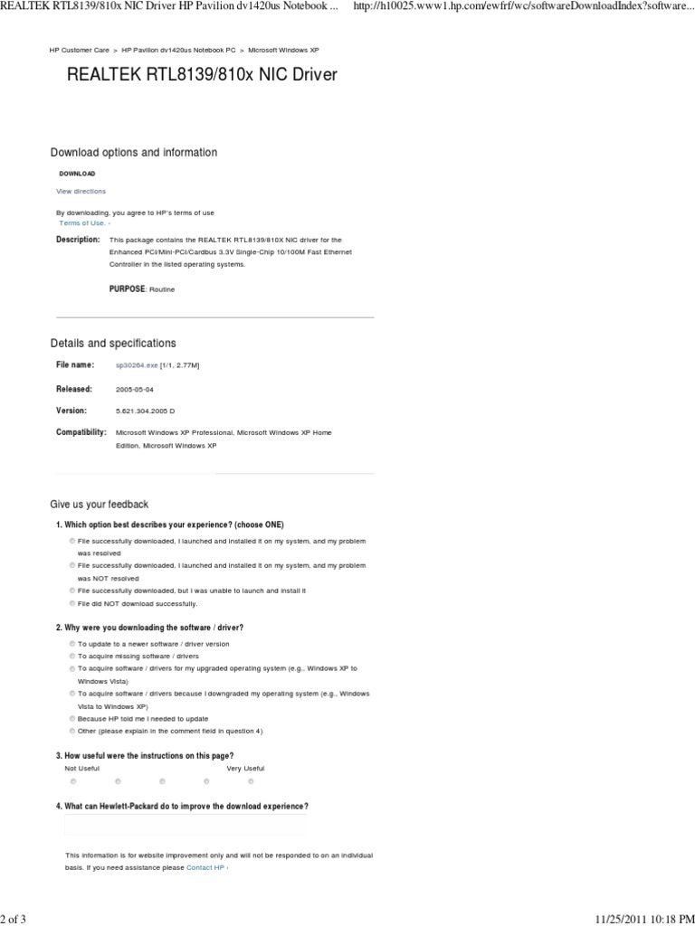 REALTEK RTL8139/810x NIC Driver: Download Options and Information | PDF ...