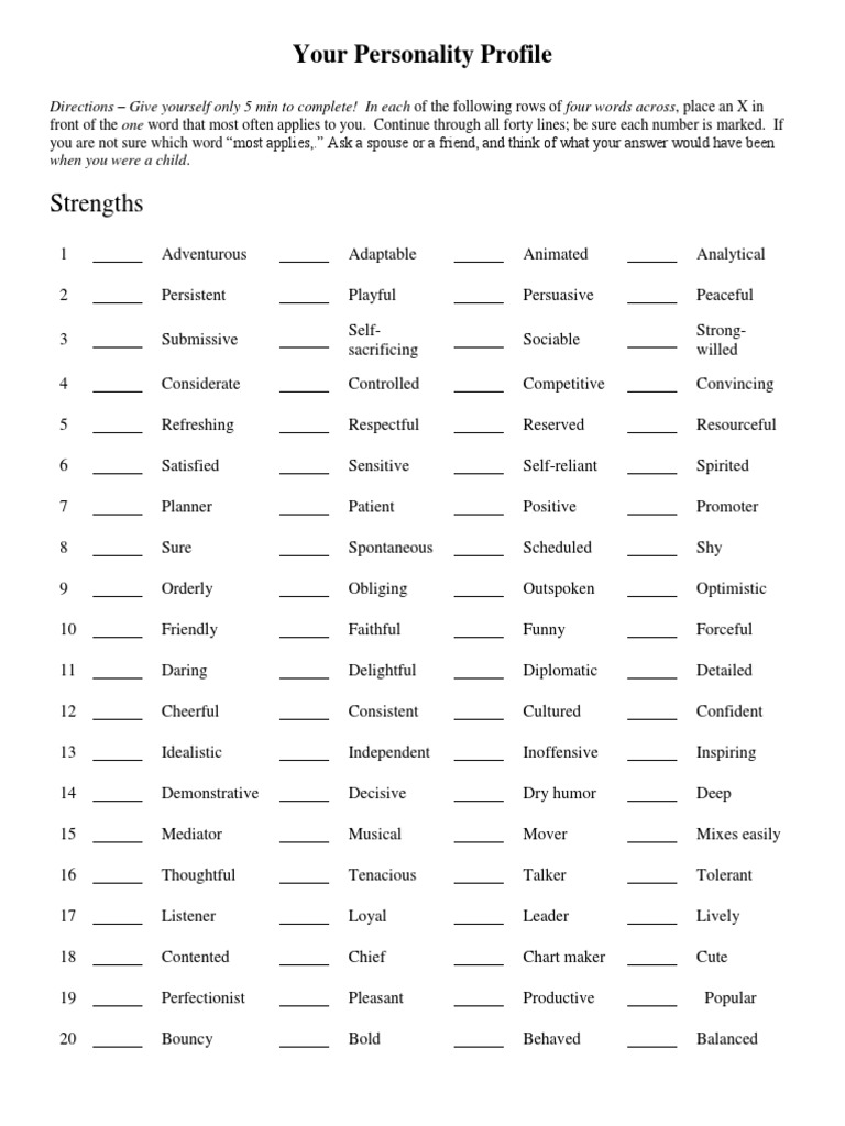 Strengths: Your Personality Profile | PDF | Behavioural Sciences ...
