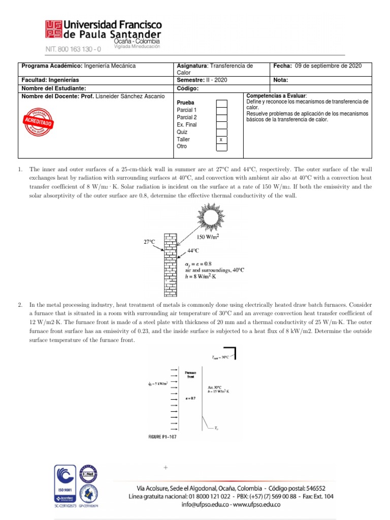 Taller Fundamentos de Transferencia de Calor | PDF | Heat Transfer | Heat