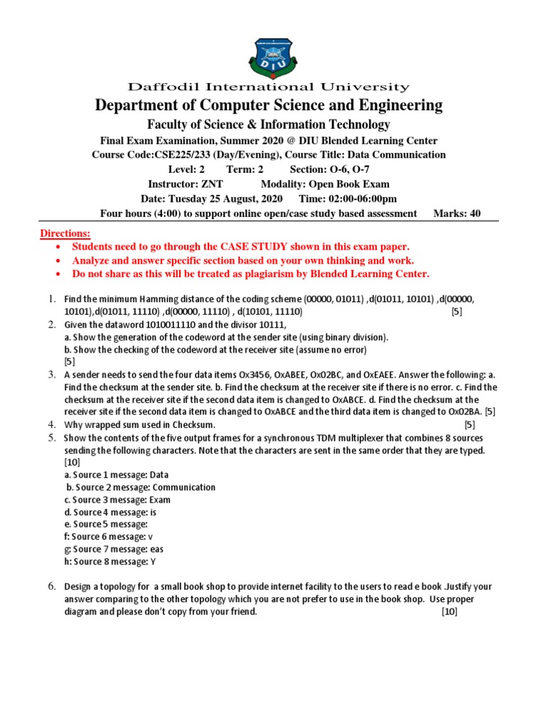 Data Com Final Exam Question Question Summer 2020 PDF | PDF | Test ...