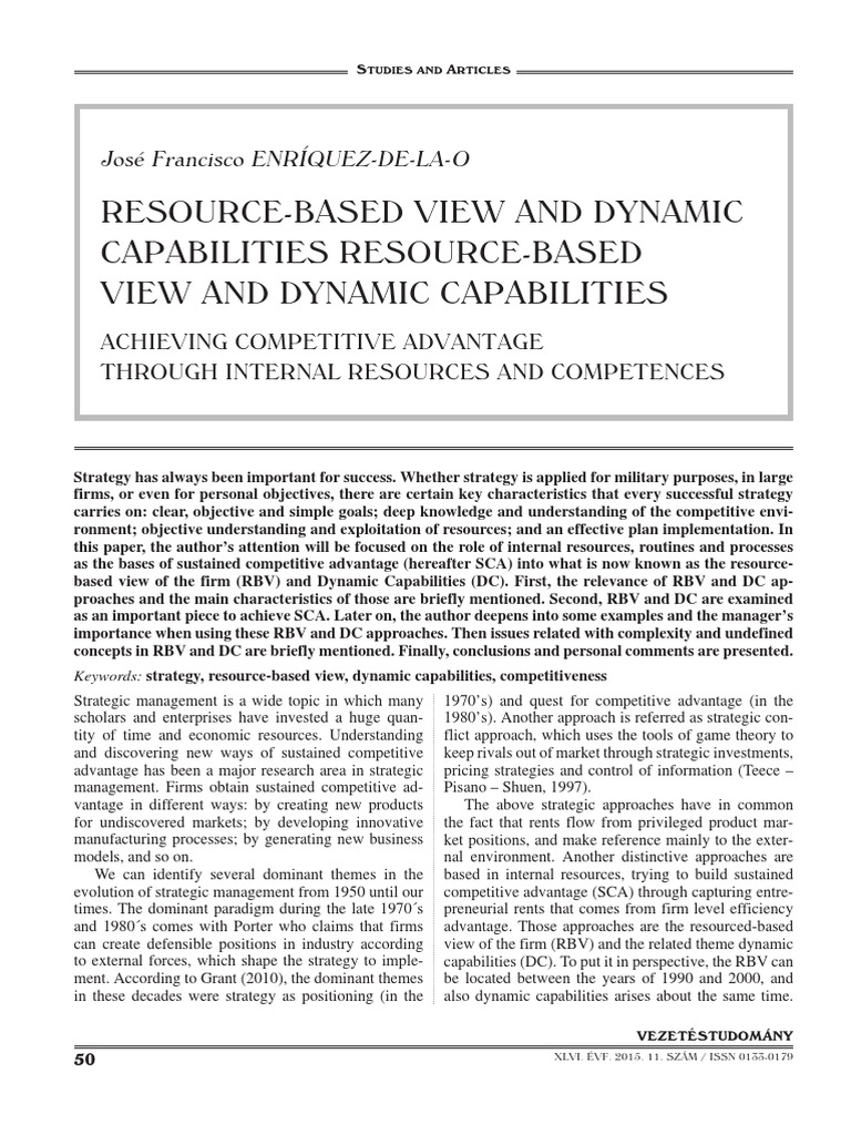 Resource-Based View and Dynamic Capabilities Resource-Based View and Dynamic Capabilities | PDF ...