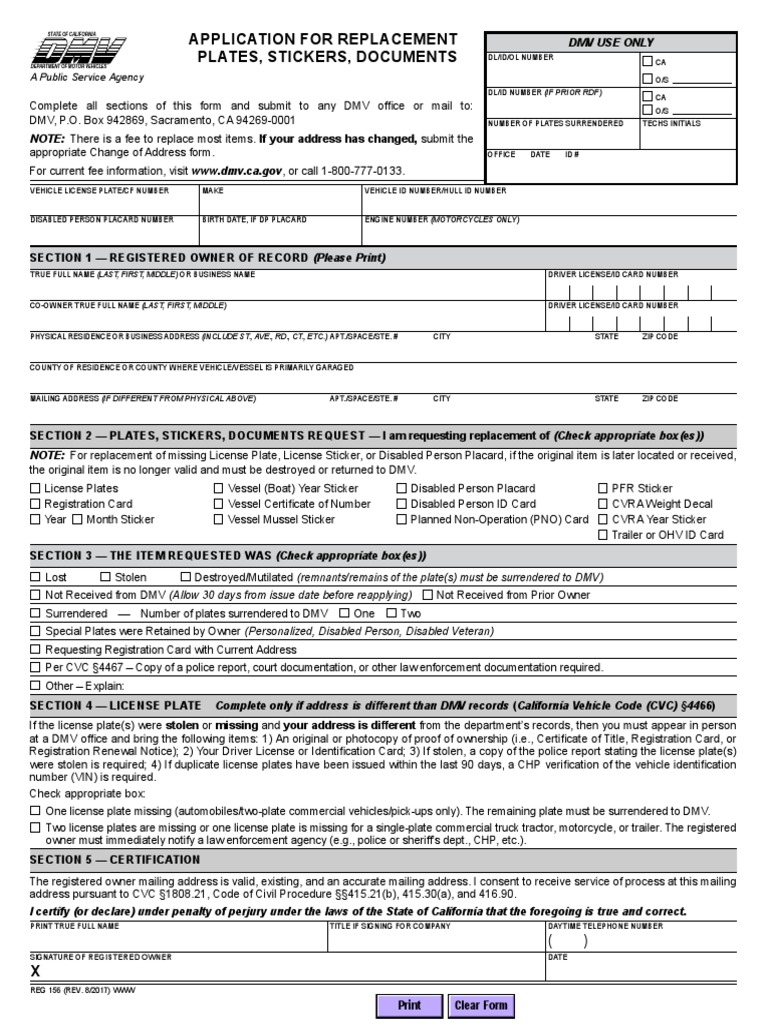 Application For Replacement Plates, Stickers, Documents: A Public ...