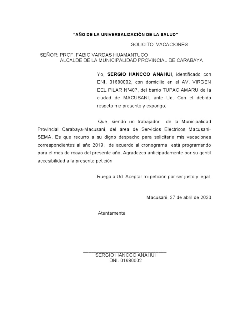 Modelo de Solicitud Sergio | PDF