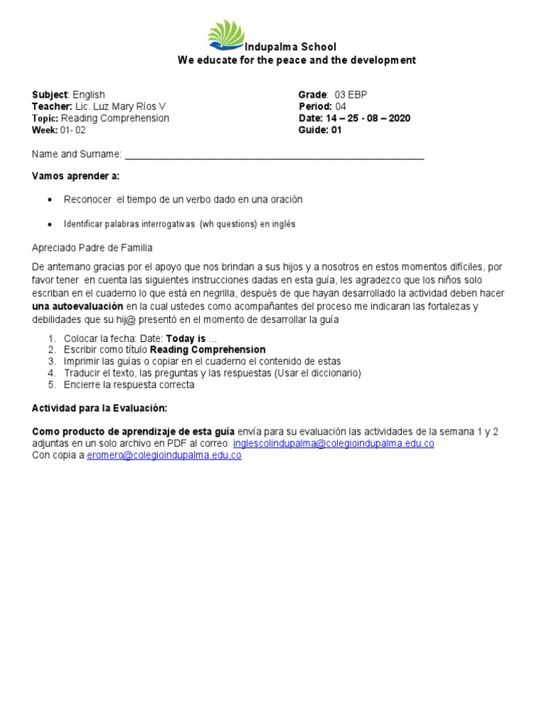 Guía de Comprensión Lectora en Inglés | PDF | Aprendizaje | Comunicación