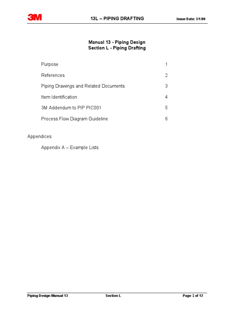Purpose 1 References 2 Piping Drawings and Related Documents 3 Item ...