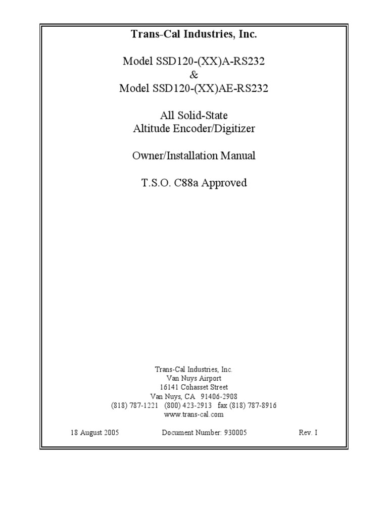 Model SSD120 - (XX) A-RS232 & Model SSD120 - (XX) AE-RS232 All Solid ...