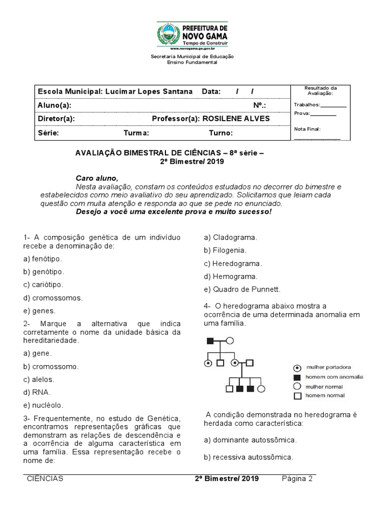 PROVA - EJA 8 CIÊNCIAS 2ºbim | PDF | Zigosidade | Dominância (genética)