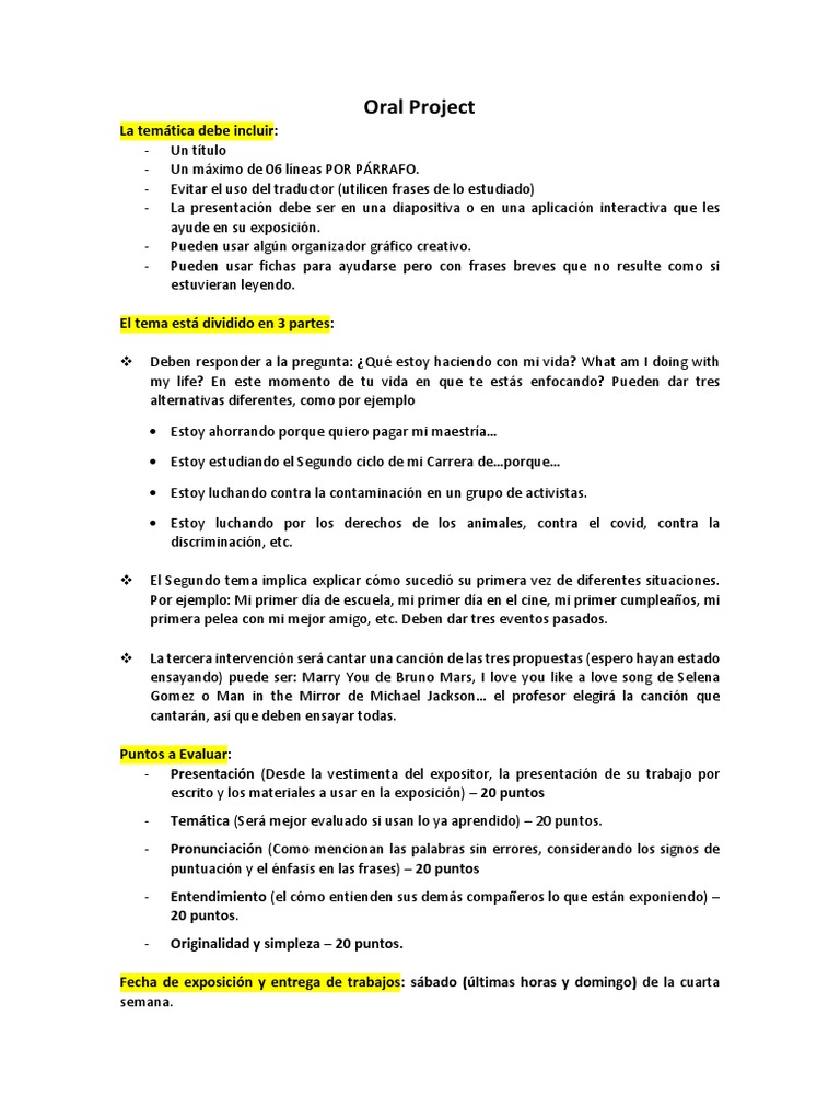 Oral Project - Basic IV | PDF