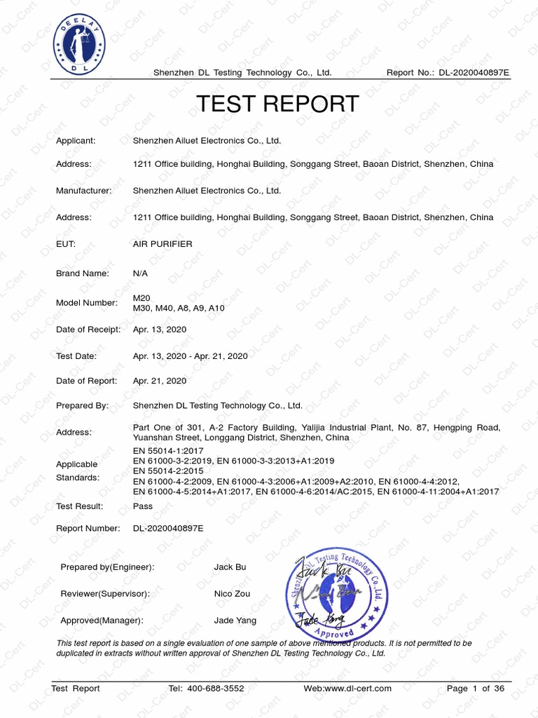 Air Purifier CE Test Report | PDF | Antenna (Radio) | Electromagnetic ...