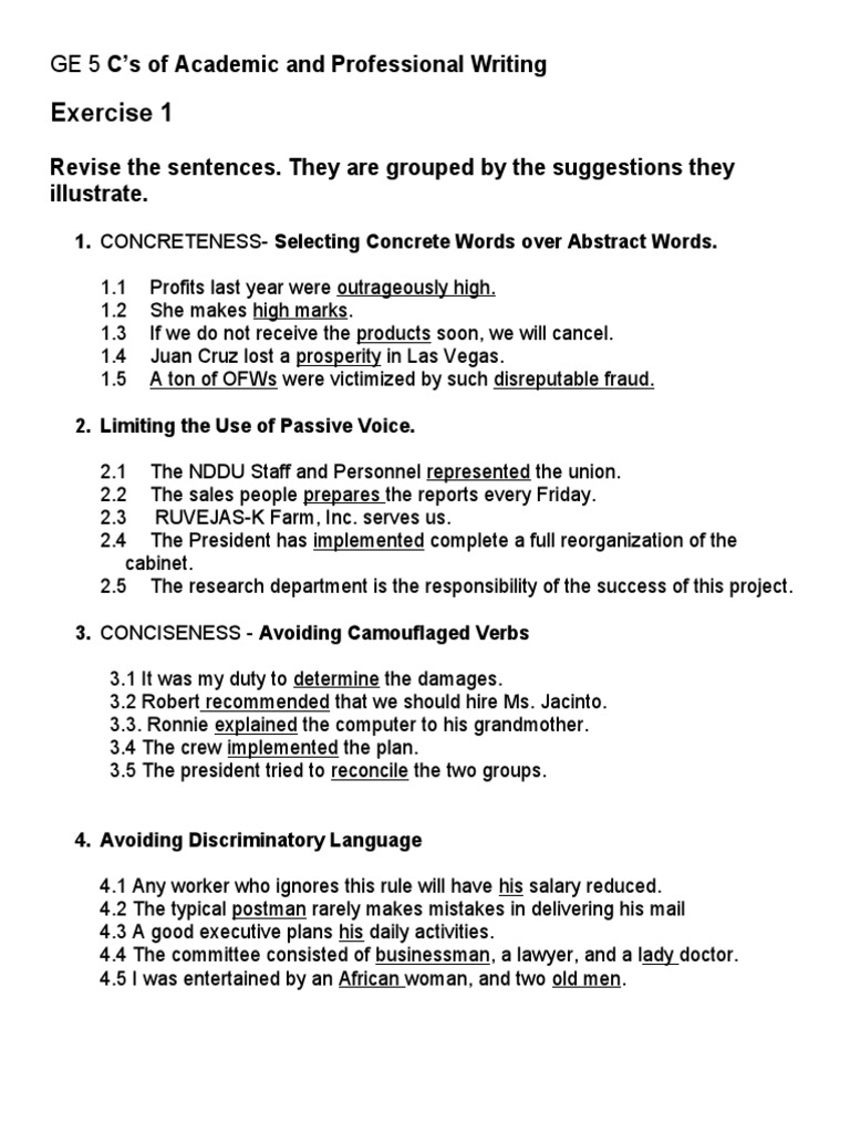 GE 5 Cs of Academic Writing-Exercises 12 | Download Free PDF | Business