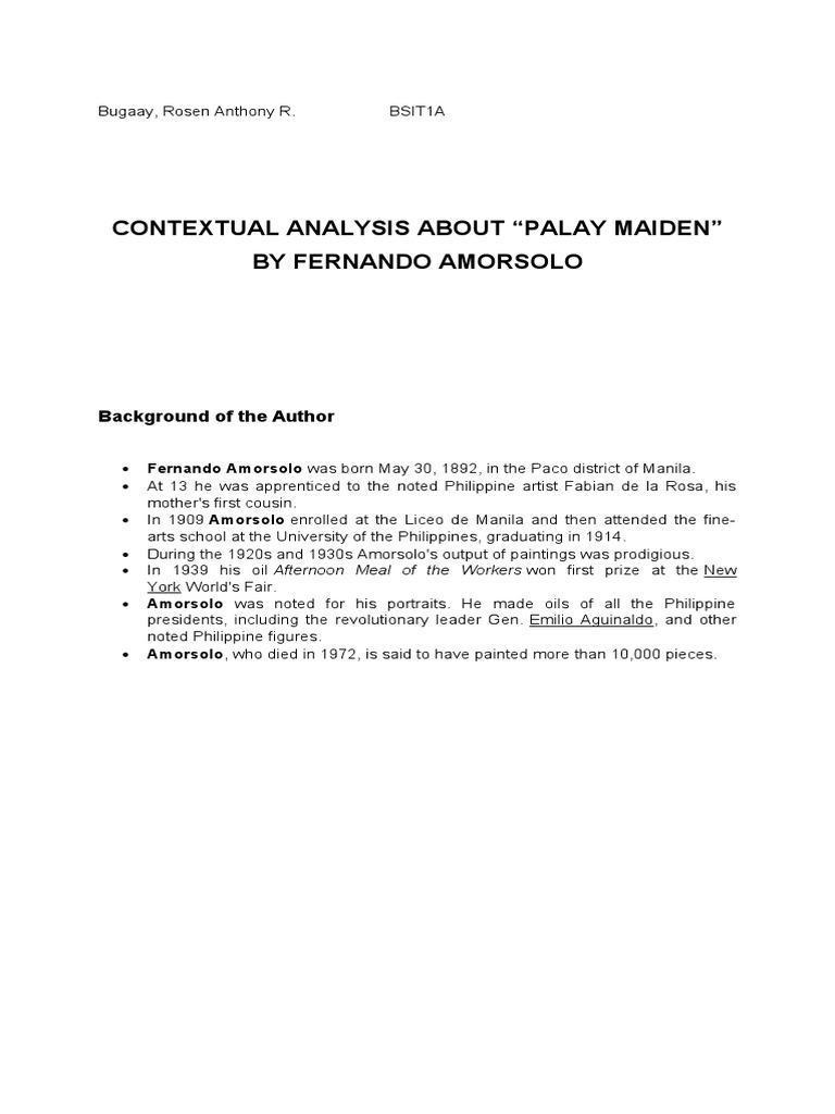 Contextual Analysis About "Palay Maiden" by Fernando Amorsolo | PDF ...