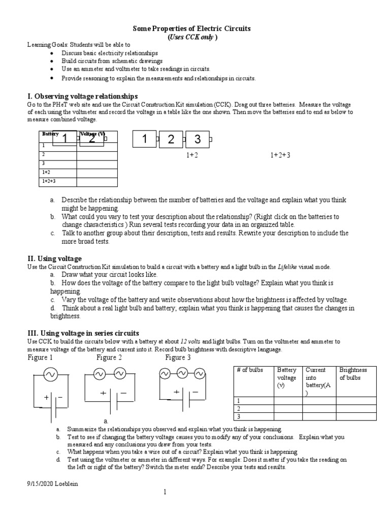 1 Using Simulation Introduction To Circuits Student Directions | PDF ...
