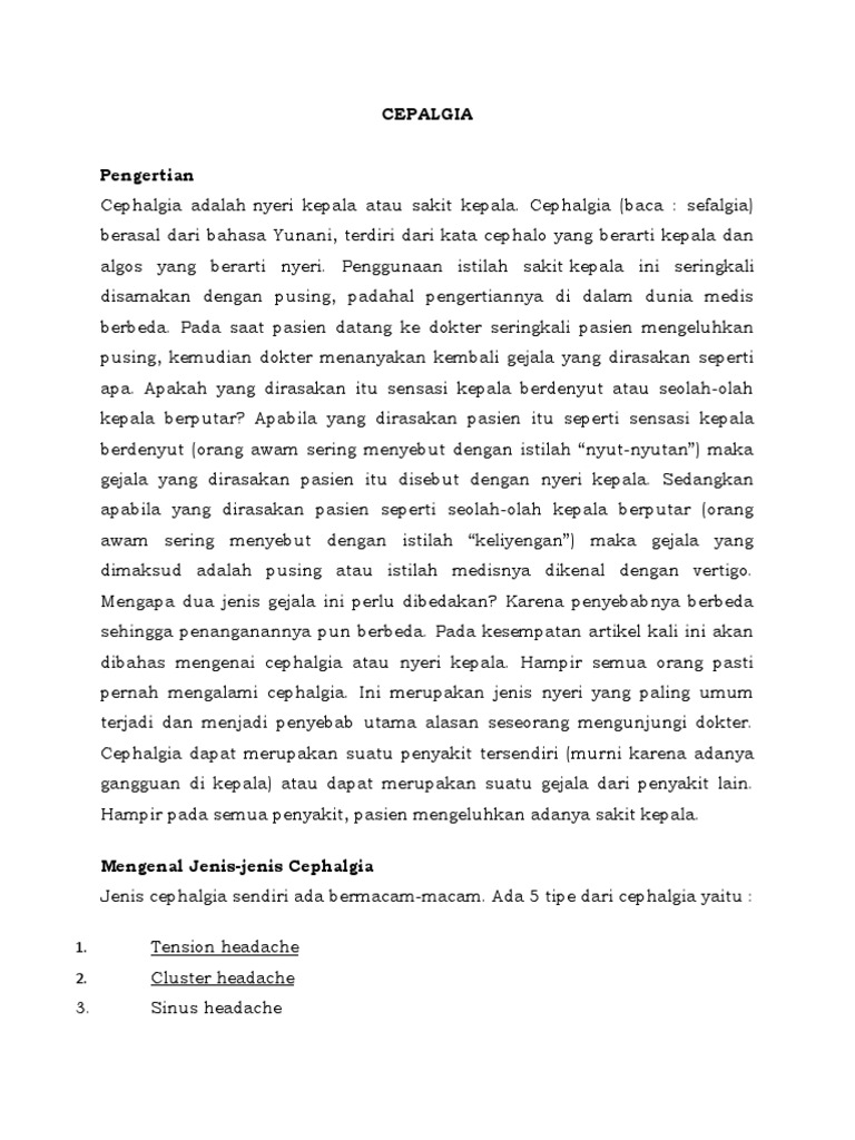 Pengertian dan Jenis Cephalgia | PDF