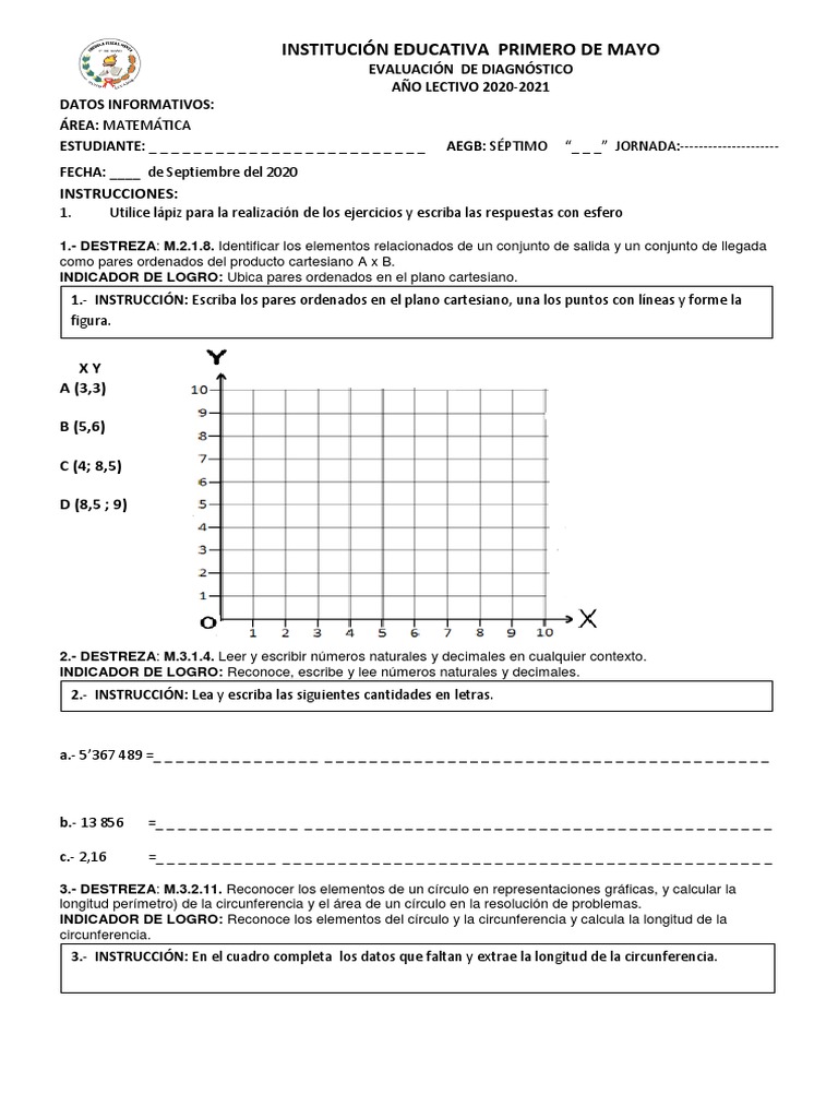 7mo Evaluacion Diagnostica Matem PDF | PDF | Fracción (Matemáticas ...