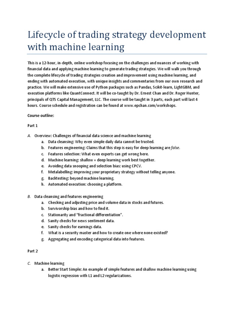 Lifecycle of Trading Strategy Development With Machine Learning | PDF ...