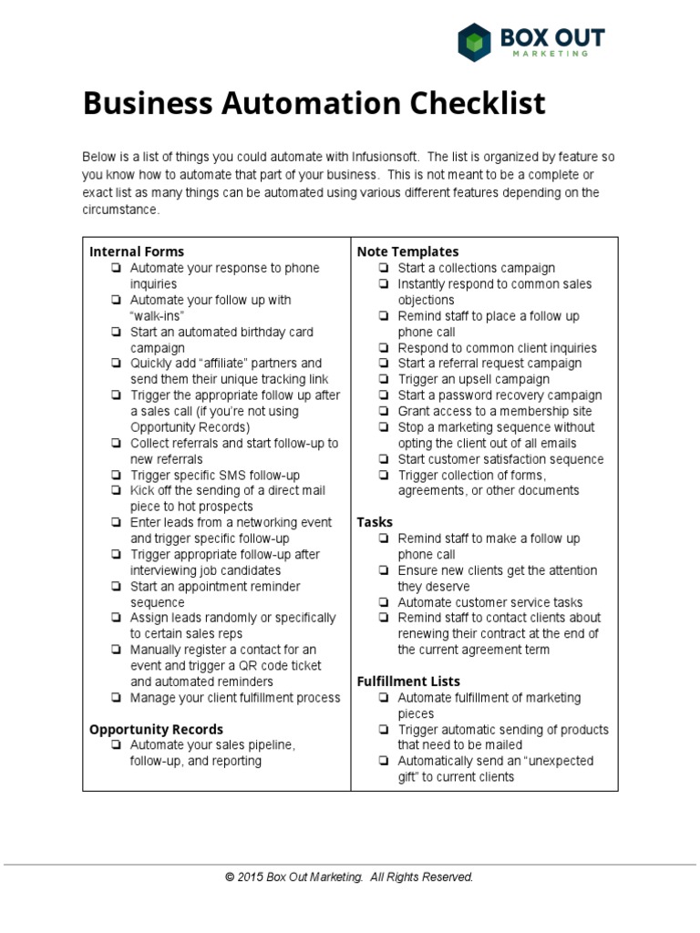Business Automation Checklist: Internal Forms Note Templates | PDF ...