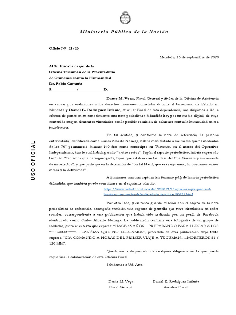Oficio Remisión Nota de Carlos Alberto Noriega | PDF | Gobierno | Violencia