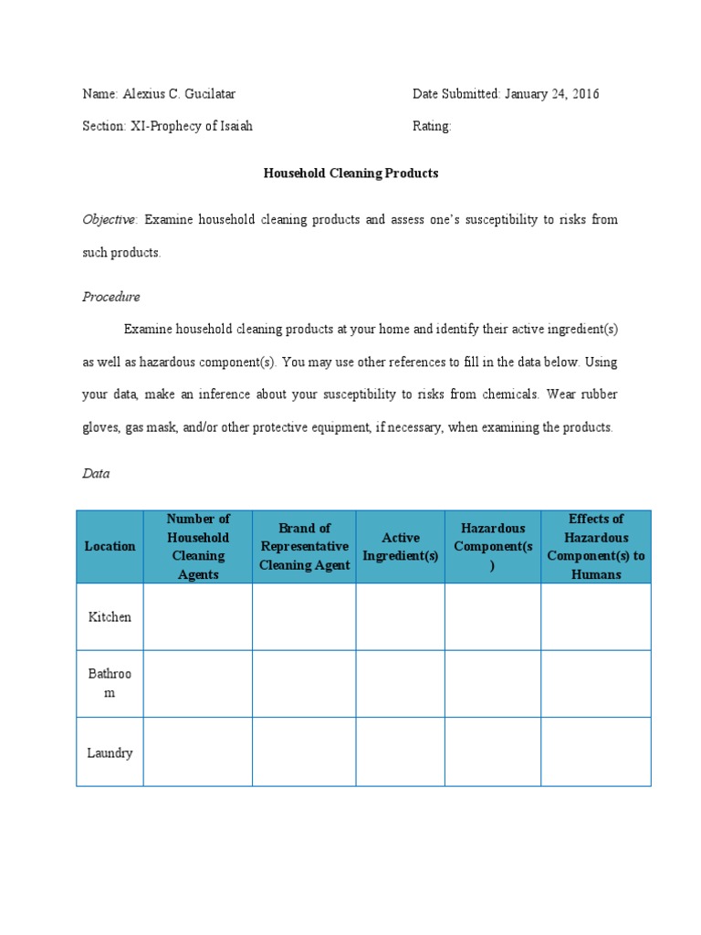 Household Cleaning Products: Objective: Examine Household Cleaning ...
