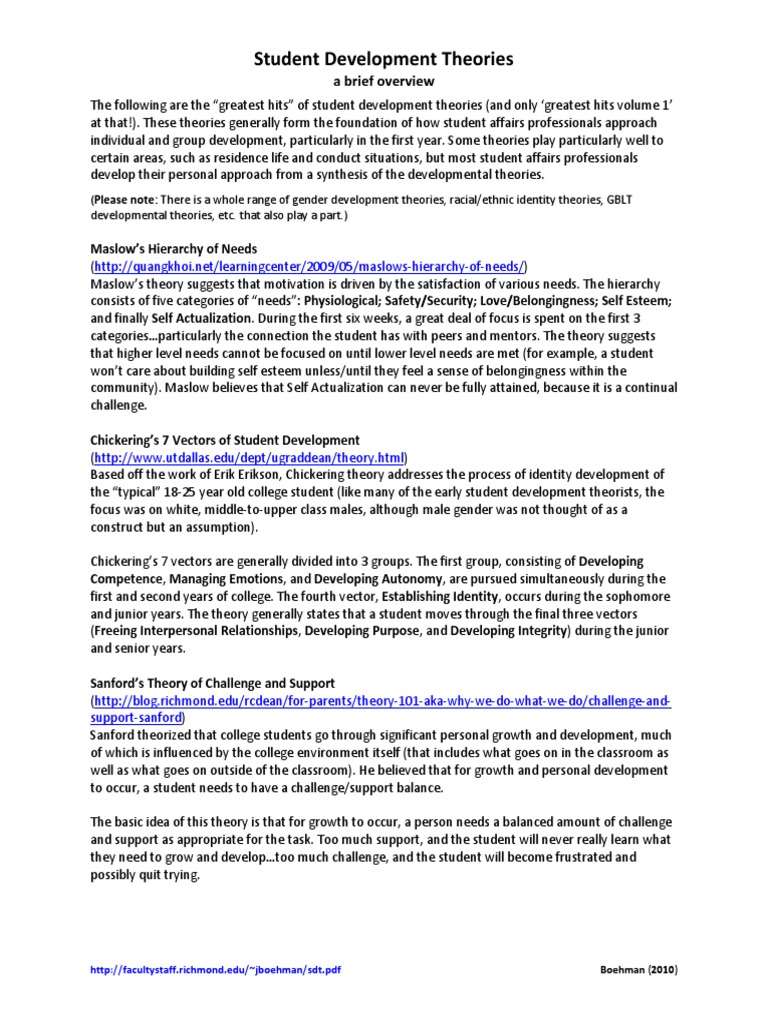 Student Development Theories | PDF | Self Actualization | Identity (Social Science)