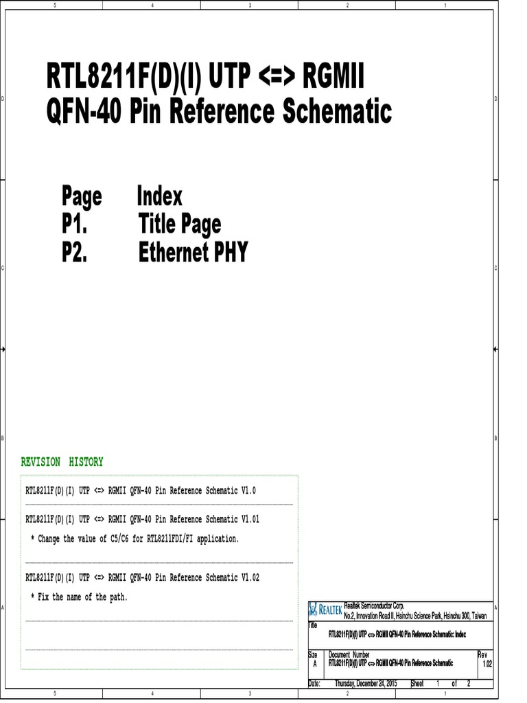 RTL8211F (D) (I) UTP RGMII QFN-40 Pin Reference Schematic | PDF ...