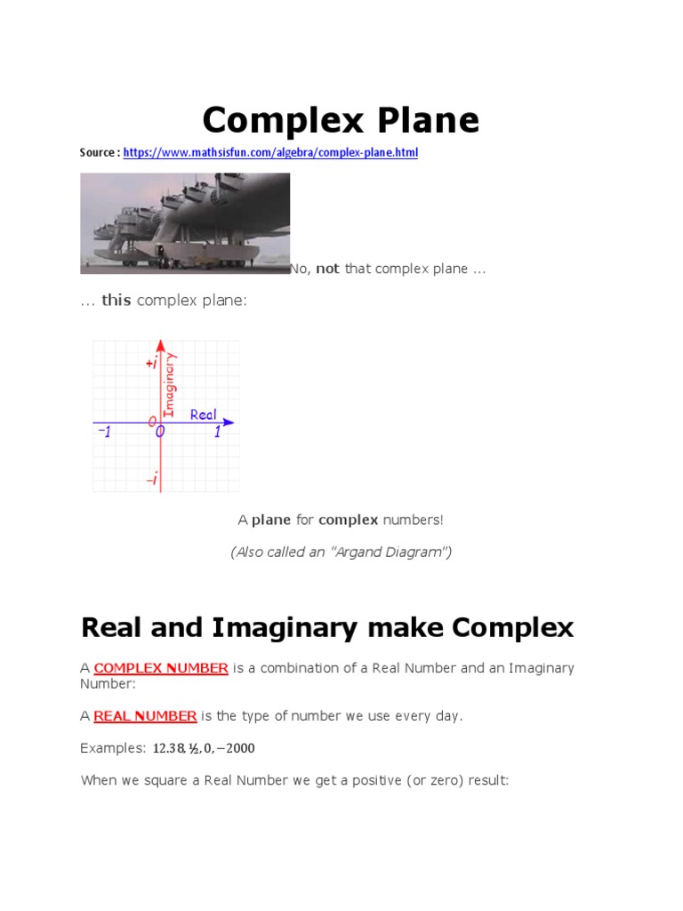 Complex Plane: Real and Imaginary Make Complex | PDF | Complex Number | Coordinate System