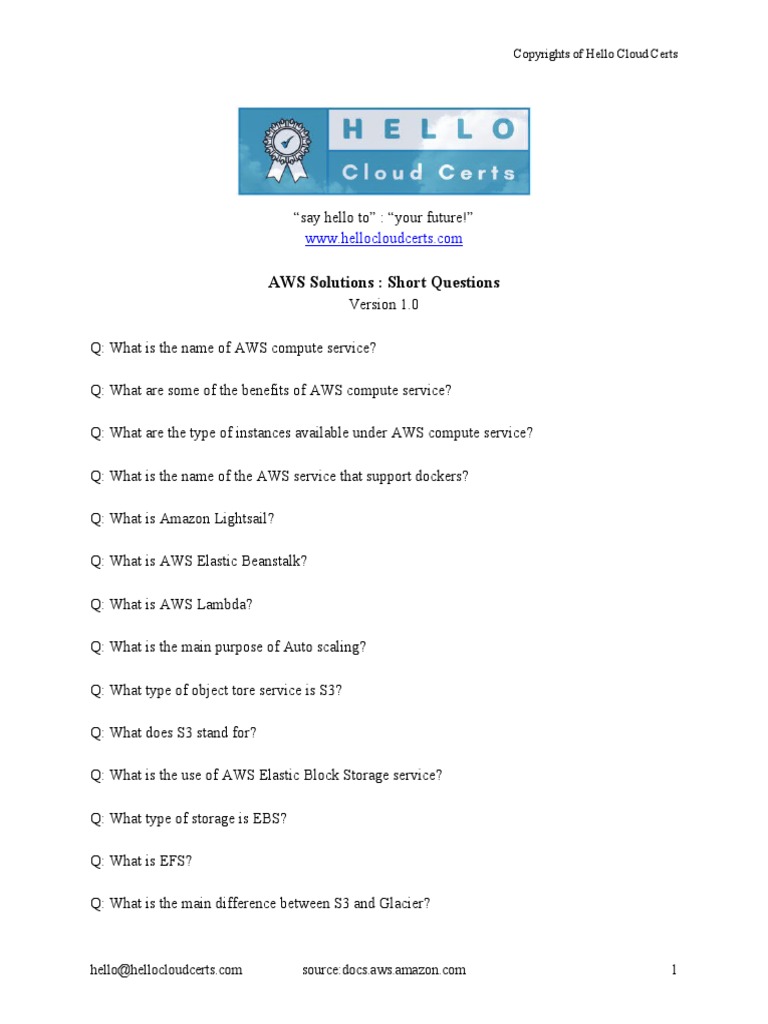 AWS Solutions: Short Questions | PDF | Technology & Engineering