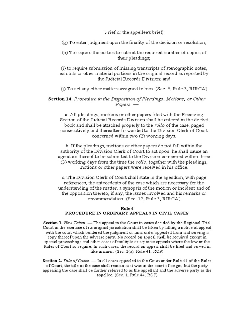 Procedures for Ordinary Appeals in Civil Cases to the Court of Appeals ...