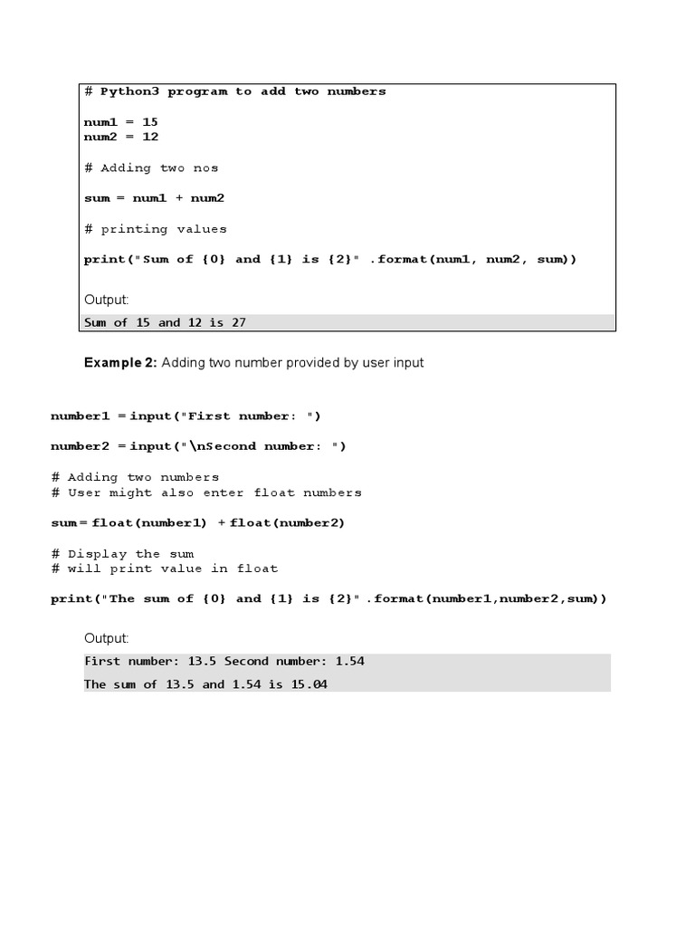 Python3 Program To Add Two Numbers Pdf Control Flow Algorithms 
