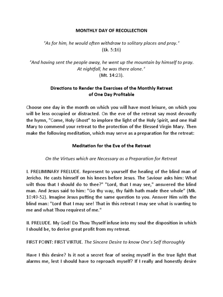 Monthly Day of Recollection | PDF | Confession (Religion) | Grace In ...