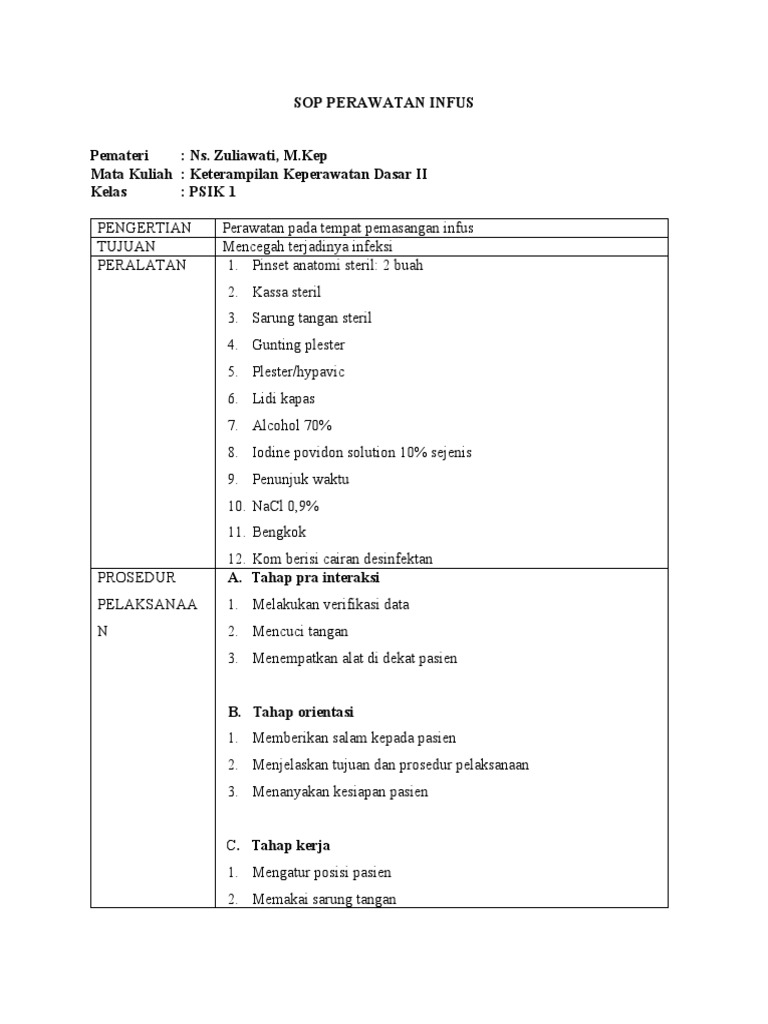 Sop Perawatan Infus | PDF